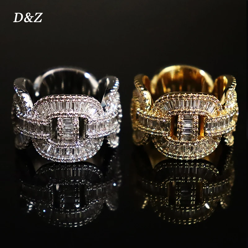 D&z New Cuban Link Chain Rings Iced Out Baguette Stones Gold Color Hip ...