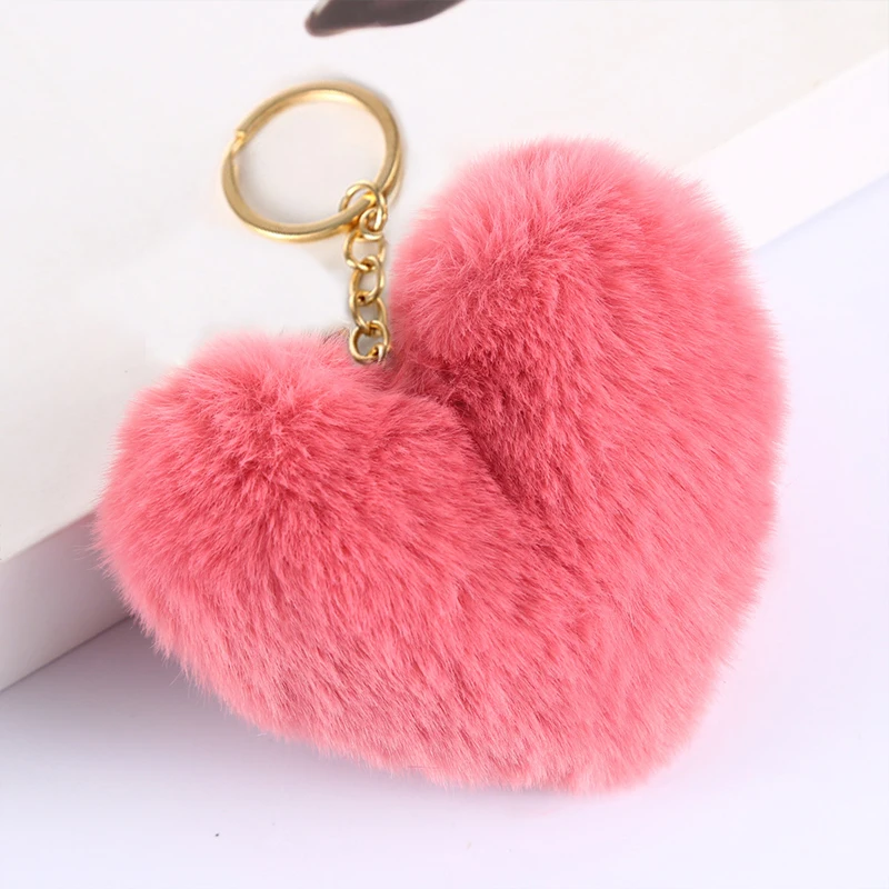 New Fashion Love Heart Plush Key Chain Cute Stuffed Heart Shaped Pompom ...