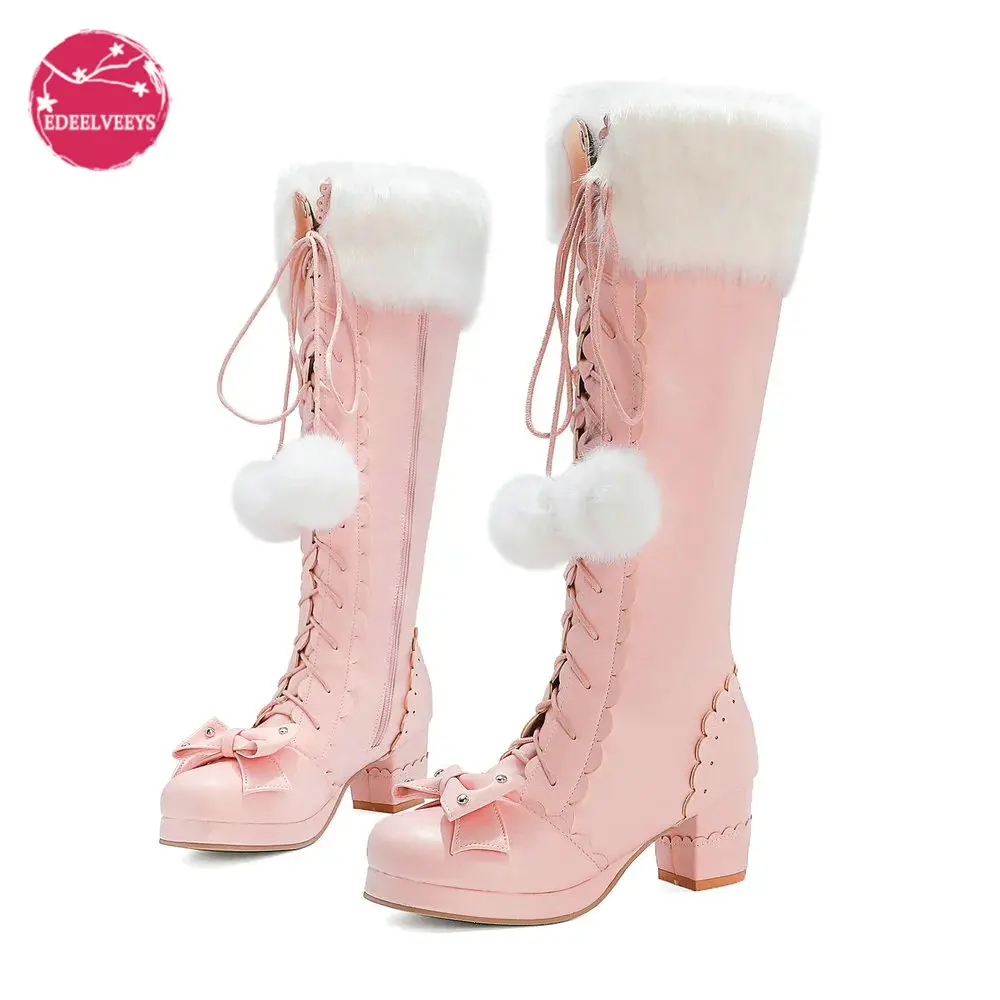 Lolita – Bottes Hautes En Cuir Pu Avec Col En Fourrure Et Fermeture ...