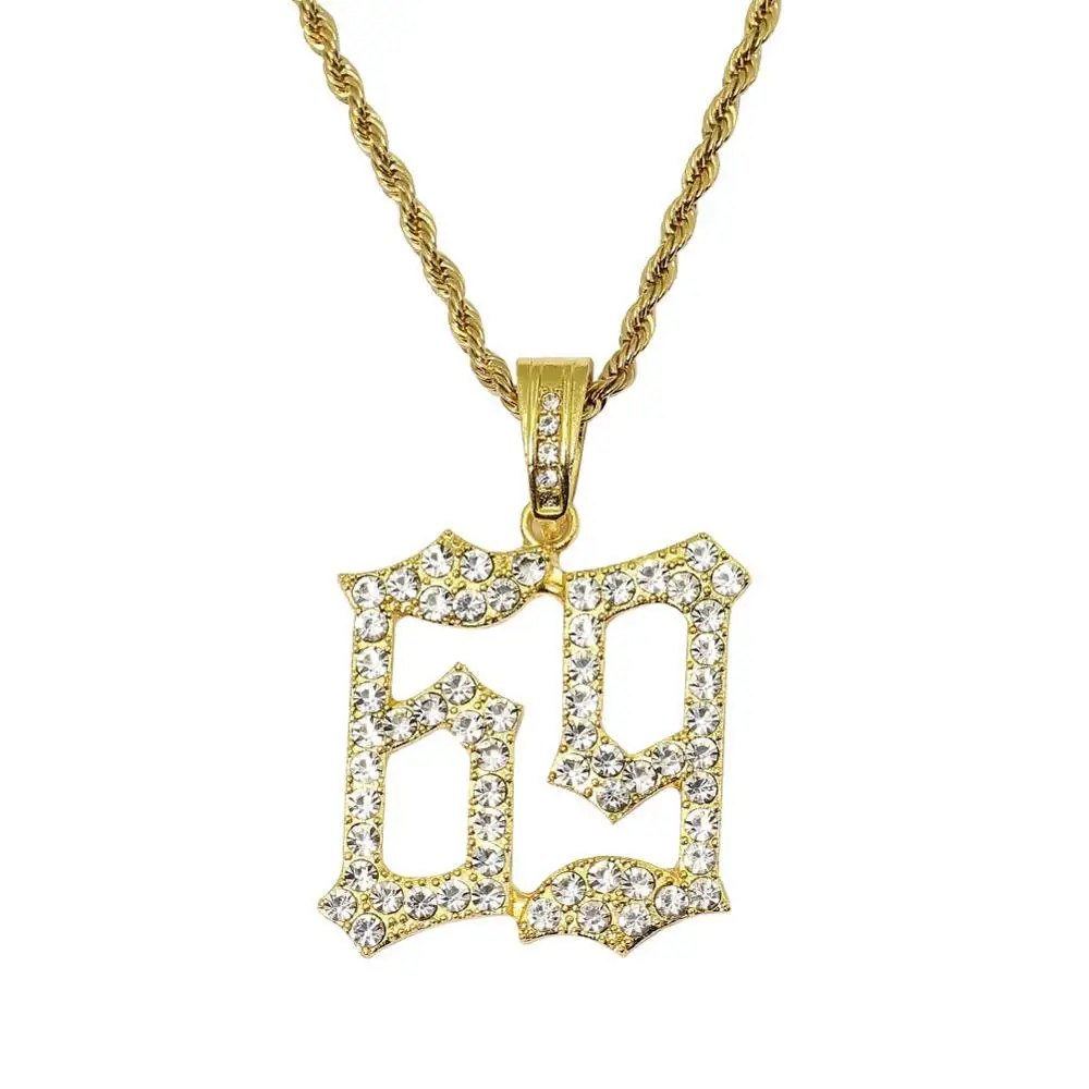 Alloy Full Rhinestone 69 Necklace Pendant Necklace Mens Women Hip Hop ...