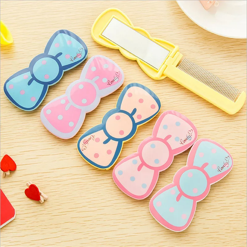1Pcs Cute Cat Bow Children Comb Girls Boy Mini Folded Mirror Comb ...
