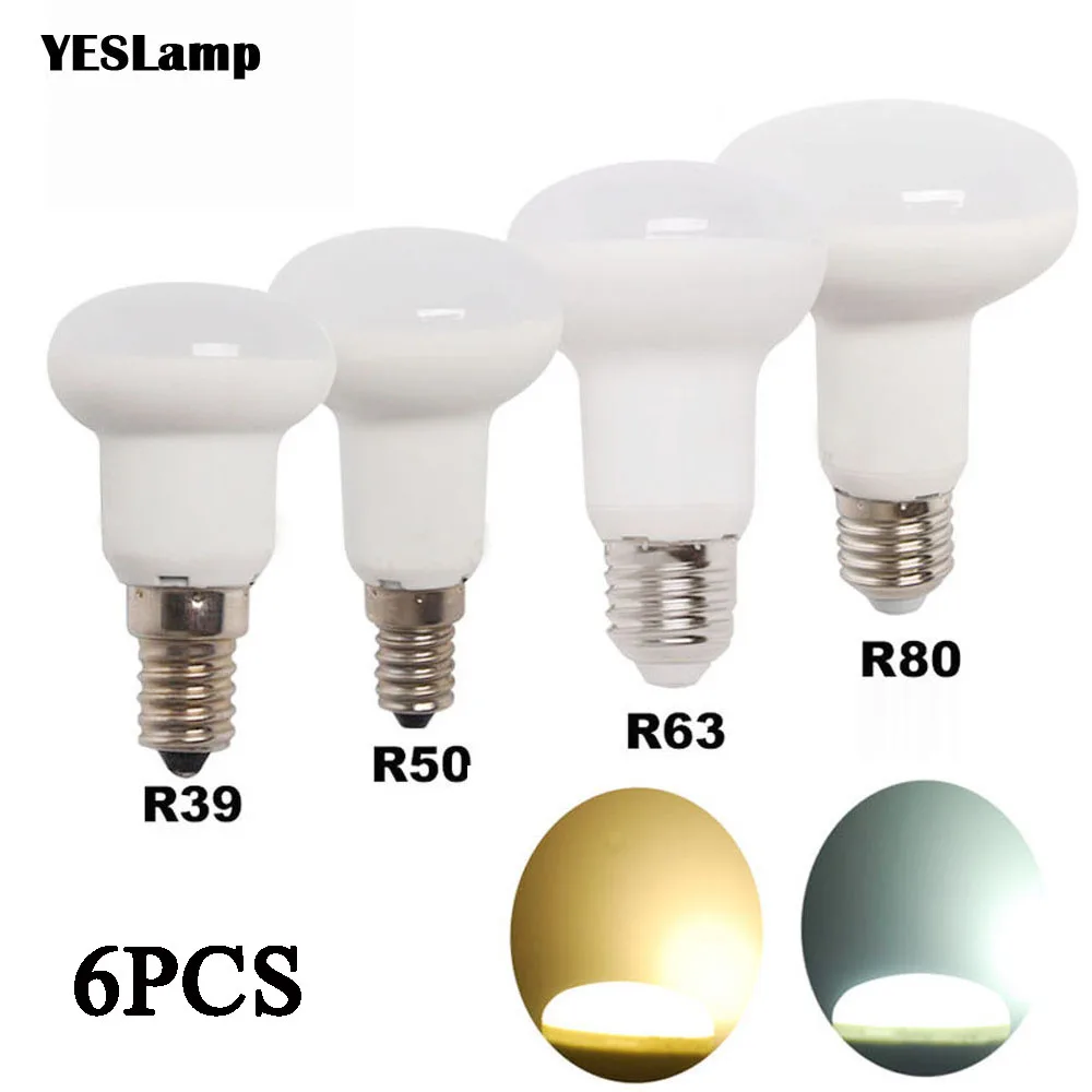 6xe14 E27 Dimmable Led Bulb R39 R50 R63 R80 Bombillas Lamp Lampada ...