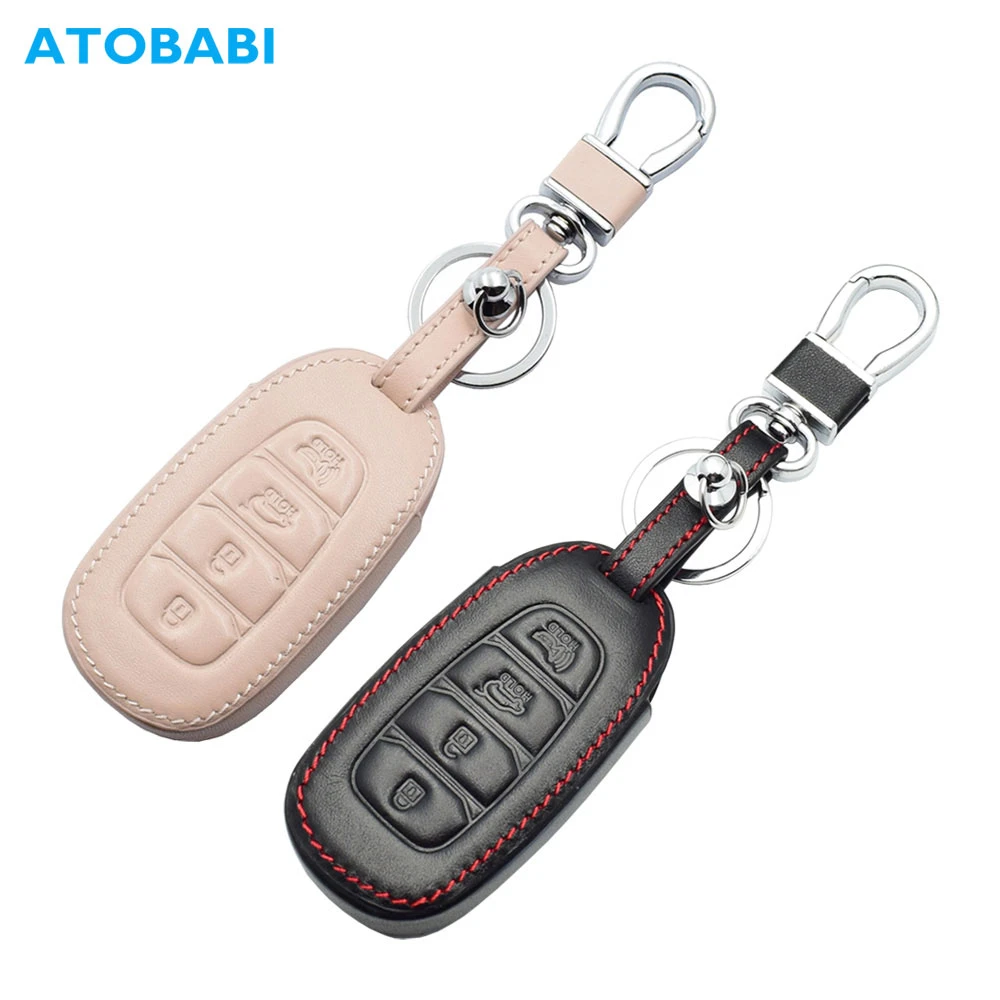 Leather Car Key Case For Hyundai Kona 2018 2019 Santa Fe TM 4 Buttons ...