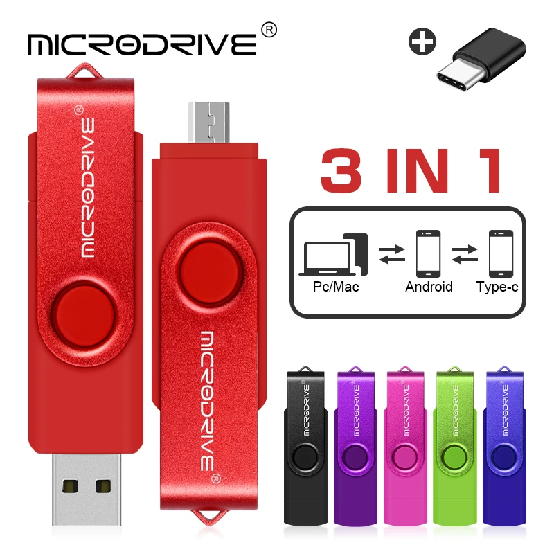 Metal Otg 3 In 1 Pen Drive 128gb Micro Usb Memory Stick 32gb Pendrive ...