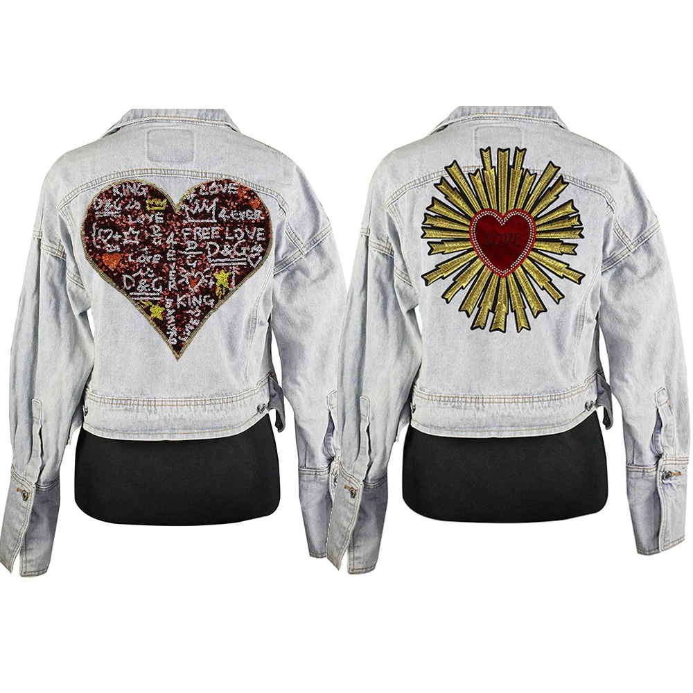 Parches de tela de lentejuelas con corazón de amor, apliques de ...