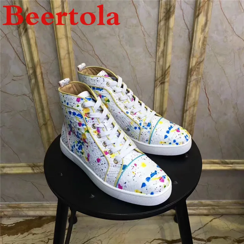 New Genuine Leather Men's Sneakers Casual Shoes Men Great Colorful Dots ...