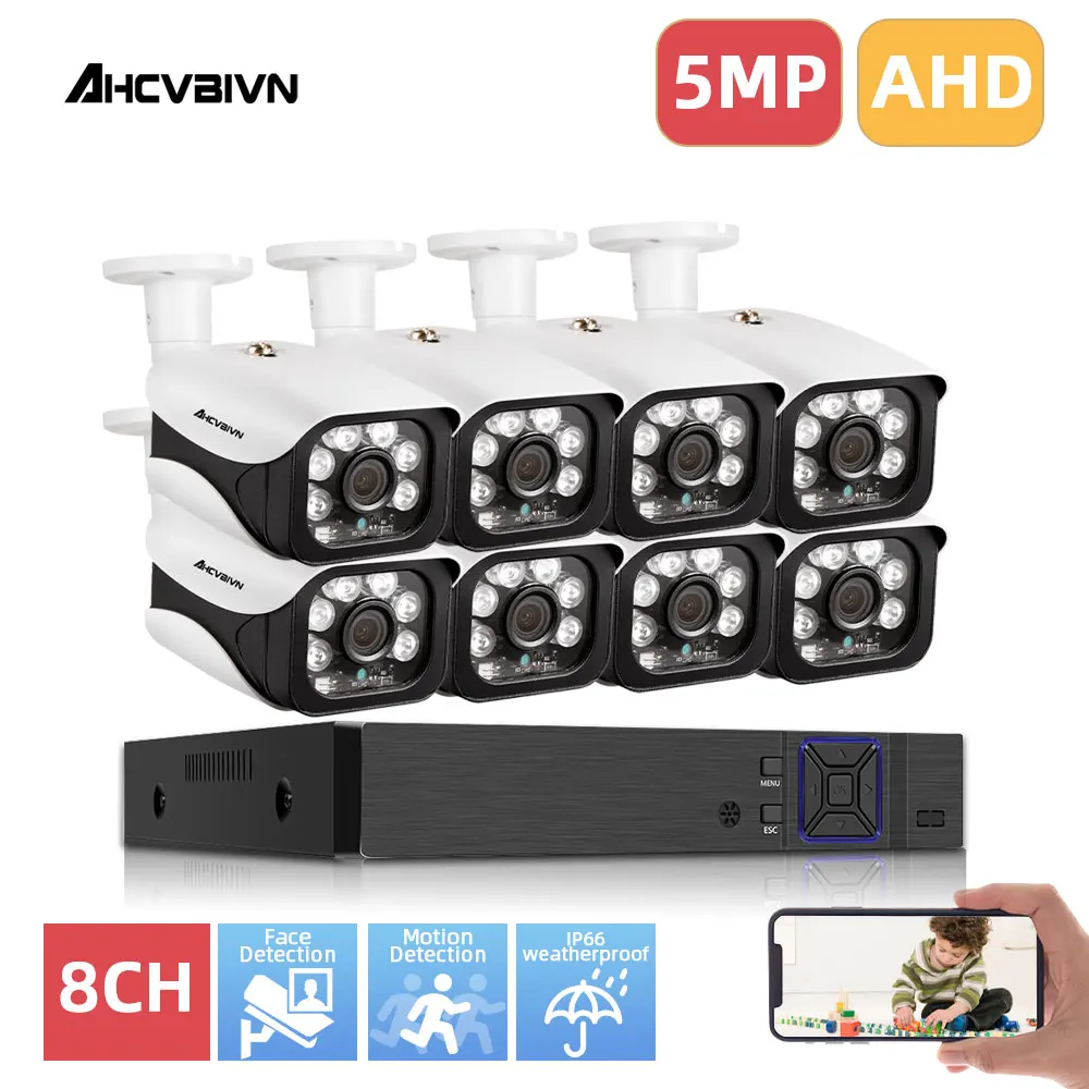 AHCVBIVN H.265 8CH DVR CCTV System 5.0MP IR indoor Outdoor Waterproof ...