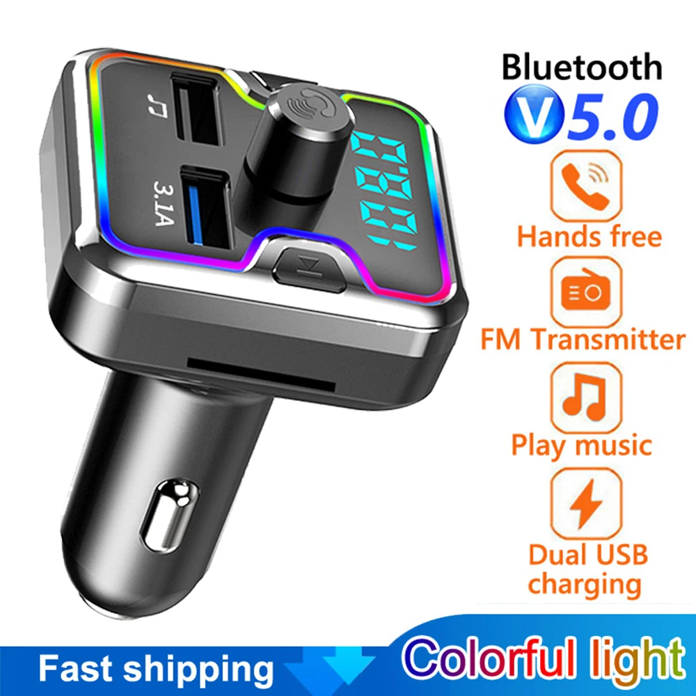 Car Handsfree FM Transmitter Bluetooth 5.0 Car Kit MP3 Modulator Player ...