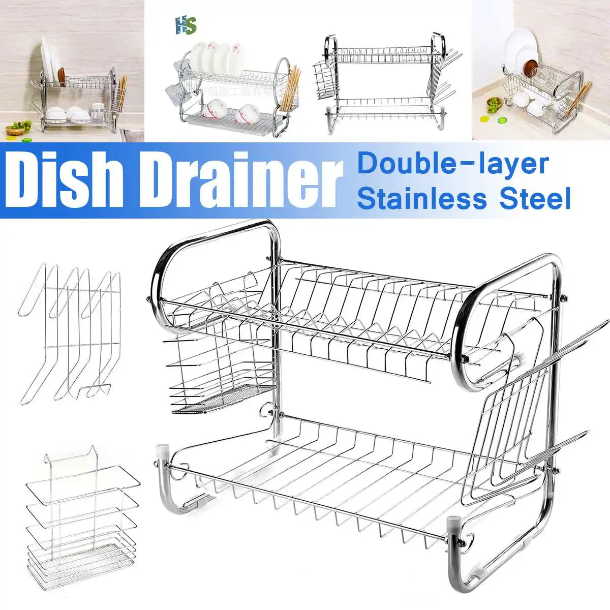 2-Tier-Multi-use-Stainless-Steel-Dishes-Rack-Sink-Drain-Rack-Adjustable ...