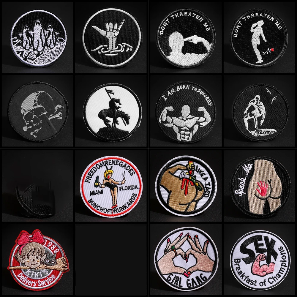 Grimace Painting surfing Sport Round Patch Punk skull badge Embroidery ...