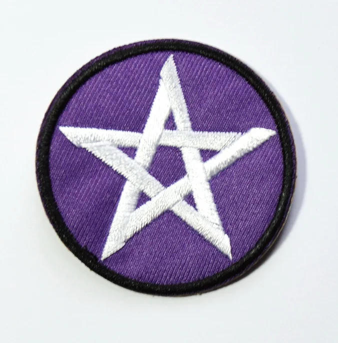 1x roxo círculo branco estrela pentagrama satânico ocultismo gótico wicca bruxa aplique ferro no ...