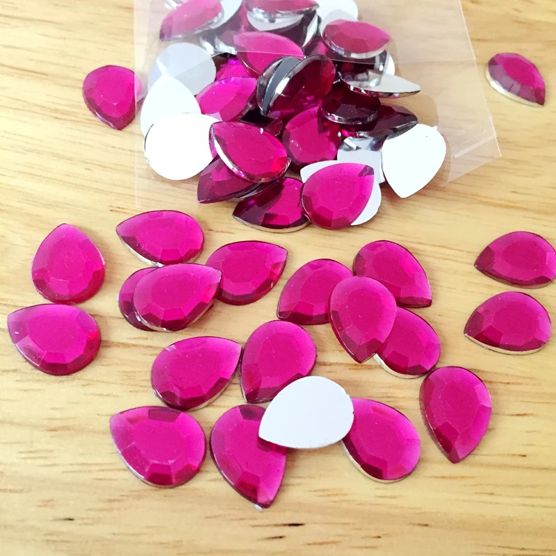 Diy 120pcs 10mm * 14mm Acrylic Flatback Teardrop-shaped Diamond Strass ...