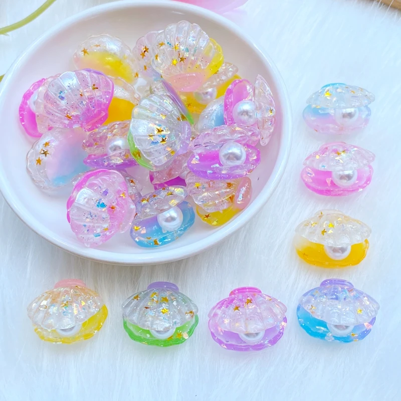 10Pcs New Cute 3D Shiny Shells Flat Back Resin Cabochons Scrapbooking ...