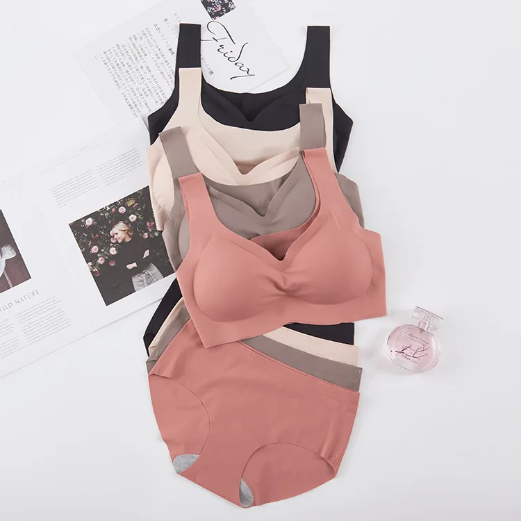 Linbaiway sutiã sem costura conjunto para mulher lingerie fio livre ...