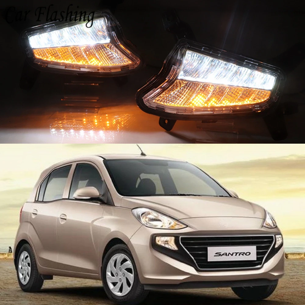 รถกระพริบ1คู่LEDหมอกโคมไฟสำหรับHyundai Santro 2018 2019 DRLไฟวิ่ง ...