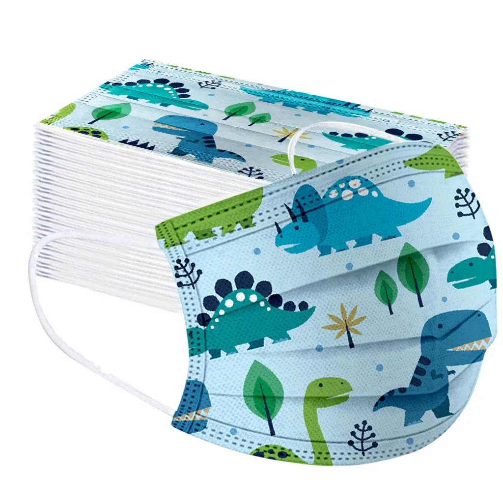50 100pcs Children Dinosaur Printed Mask For Face 3 Layer Nonwoven ...