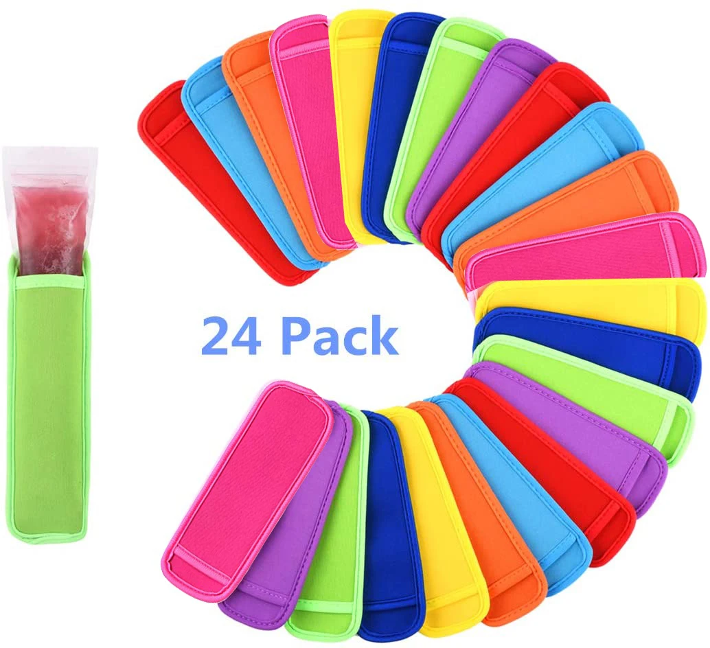 24 Pack Ice Pop Sleeves Antifreezing Popsicle Holders Bags Neoprene ...