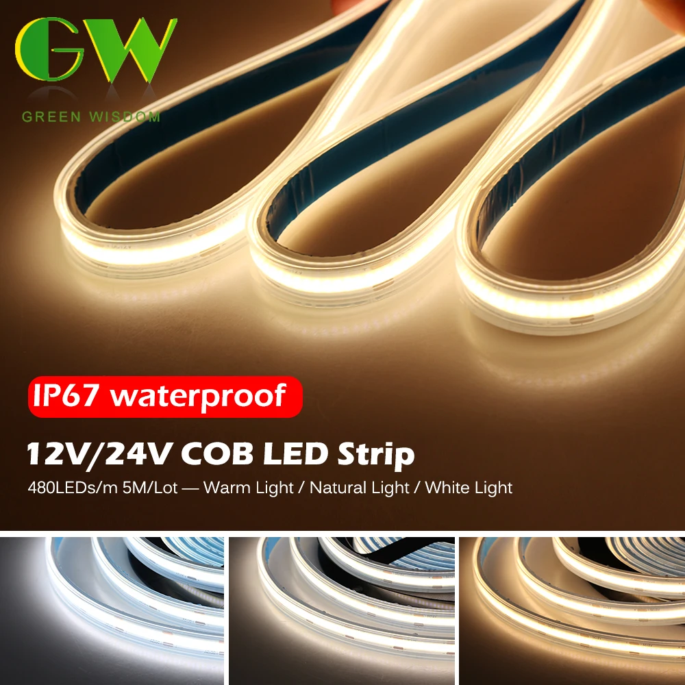 COB LED Strip Light 480 LEDs High Density IP67 Waterproof Flexible COB ...