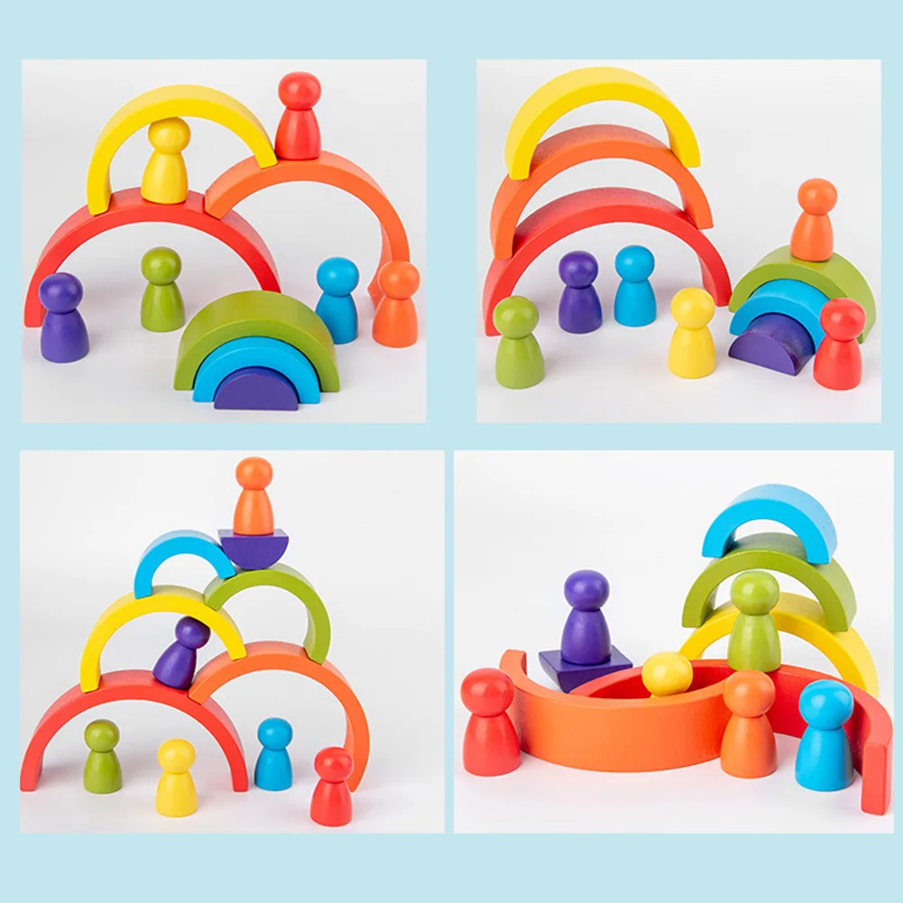 New Rainbow Wooden Baby Educational Toys Creative Rainbow Building Blo ...