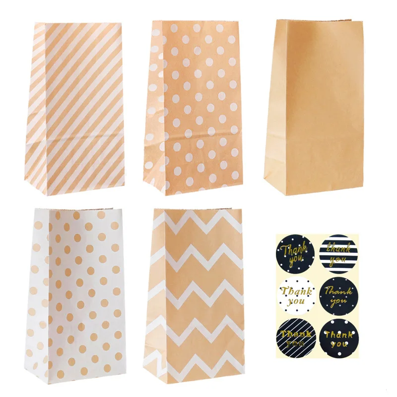 50/100pcs 24x8x13cm Striped Kraft Paper Bags + Sticker Gift Bags ...