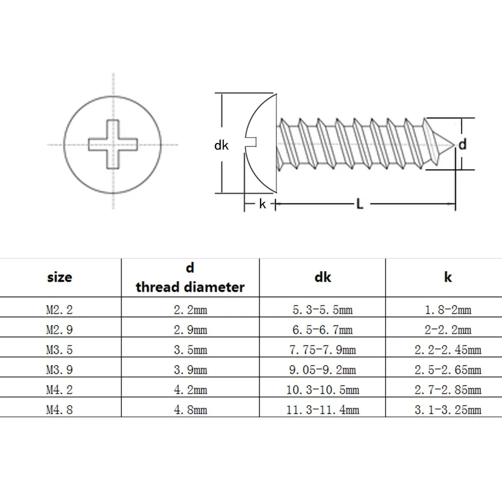 VIS,10pcs M4.2x25mm--Vis à bois autotaraudeuse, grande tête Phillips ronde en acier inoxydable ...