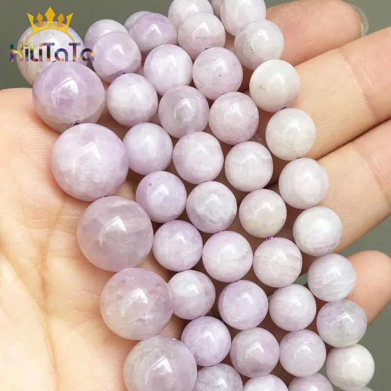 Natural Kunzite Purple Spodumene Stone Beads Round Gem Loose Beads For ...