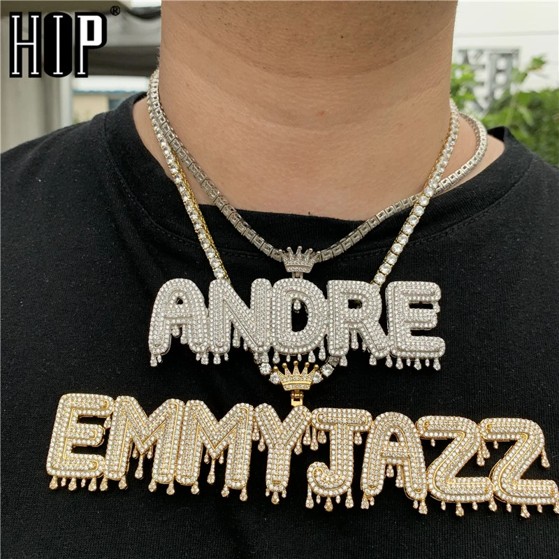 Hip Hop Custom Name Cubic Zircon Crown Drip Iced Out Bubble Letters ...