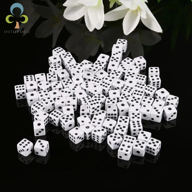 200pcs/lot Dices 8mm Plastic White Gaming Dice Standard Six Sided ...