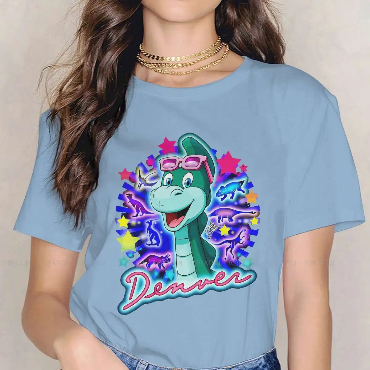 Camiseta de cuello redondo de neón Denver el último dinosaurio Jeremy ...