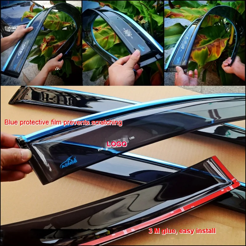 4pcs Silver Trim Window Visor Shade Vent Wind Rain Deflector Guards For ...