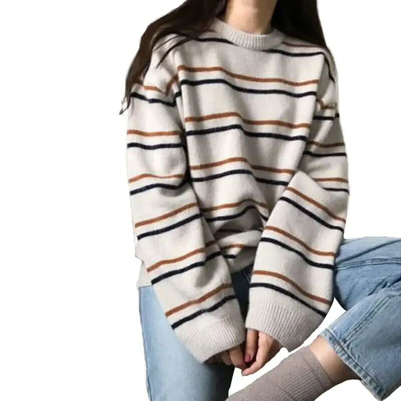 Sweater Female Korean Version of Loose Students Striped Long sleeved ...