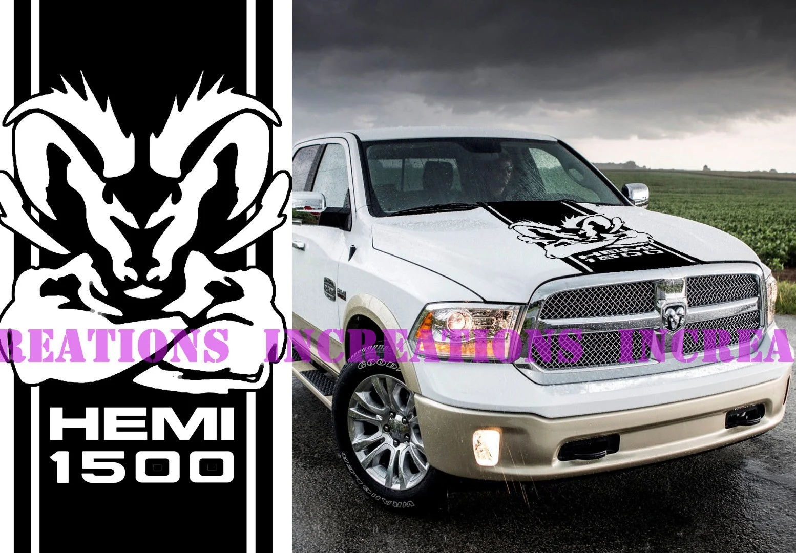 Dodge Ram HEMI 1500 Decal Sticker Vinyl Graphic Truck Bed Side Stripes ...