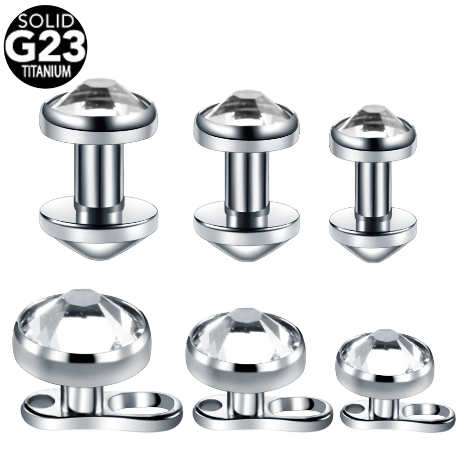 10pcs/lot G23 Titanium CZ Micro Dermal Anchor Top Set With Base Dermal ...