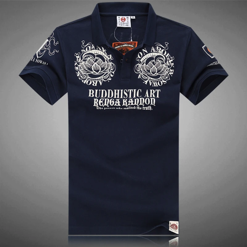 Japanese tattoo Polo Shirt Mens Casual Flower Print Cotton Short Sleeve ...