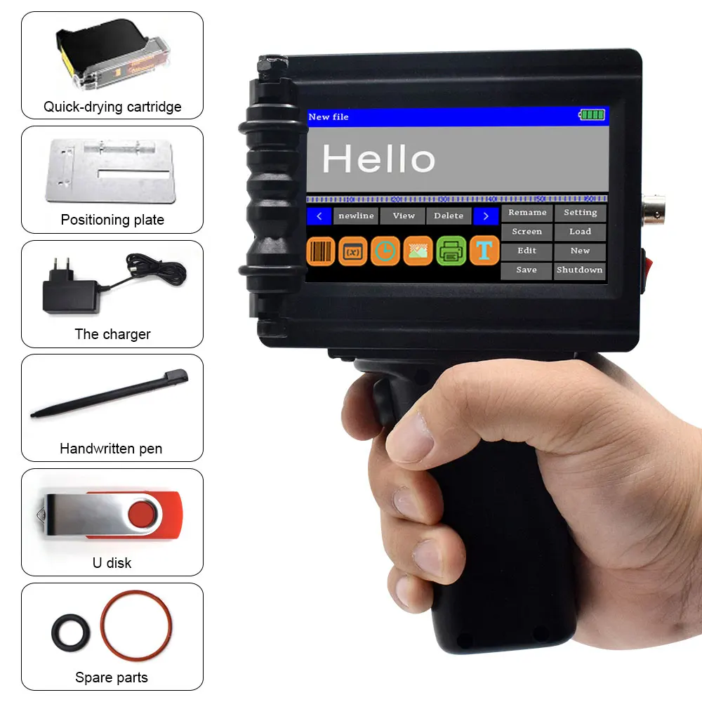 Label Printer Machine 600dpi Touch Handheld Coder Bar Batch Code Number Logo Expiry Date ...