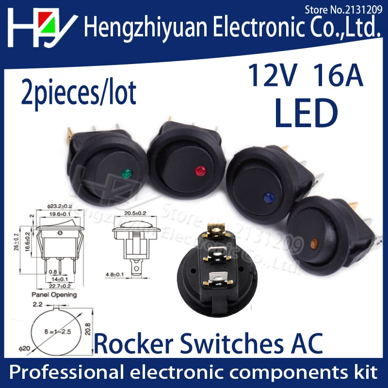 SPST Switch 3 pins ON OFF Cat eye 12V Led Rocker Switch Led Dot Light ...