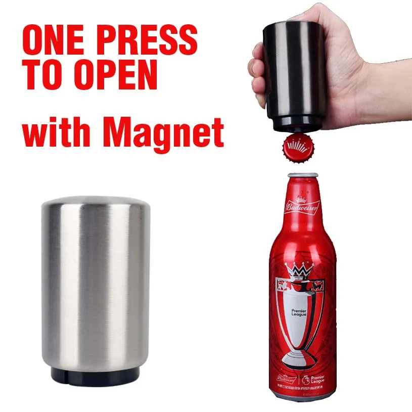 스테인레스 스틸 맥주 병 오프너 코르크 팝스 코르크 스크류 플라스틱 하나의 프레스 오픈 맥주 캡 자석 쉬운 오프너 바 도구코르크마개 따개 Aliexpress