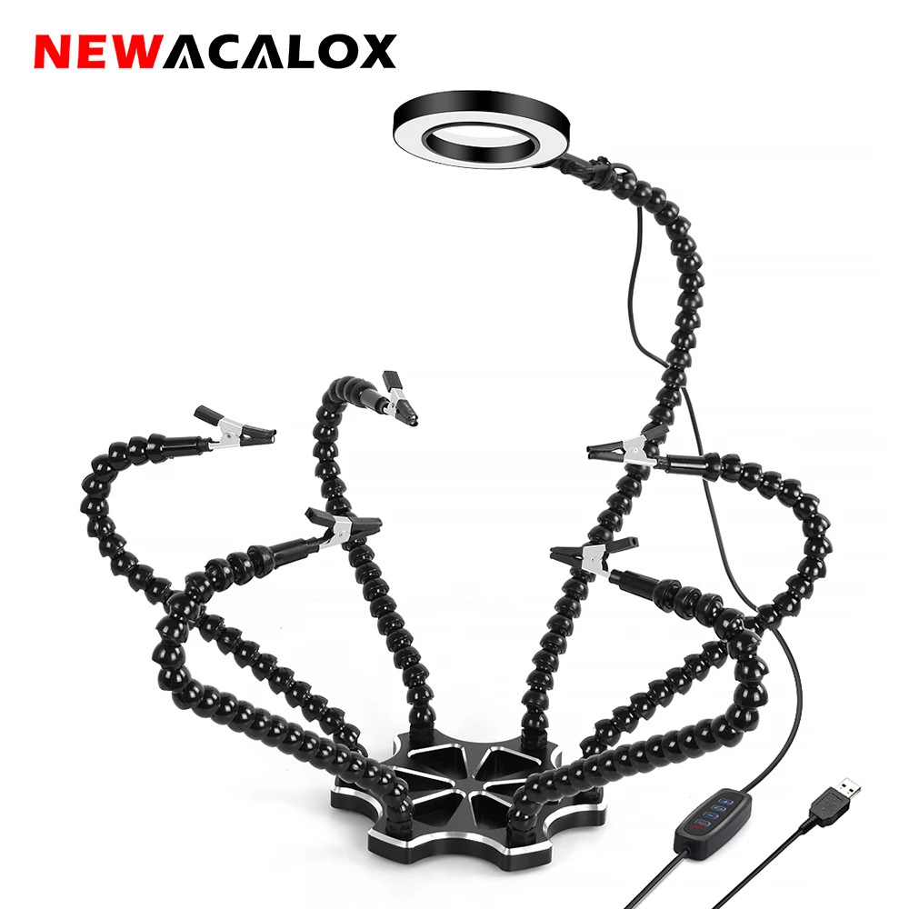 Newacalox Third Hand Soldering Pcb Holder Tool 3x Usb Led Magnifier ...
