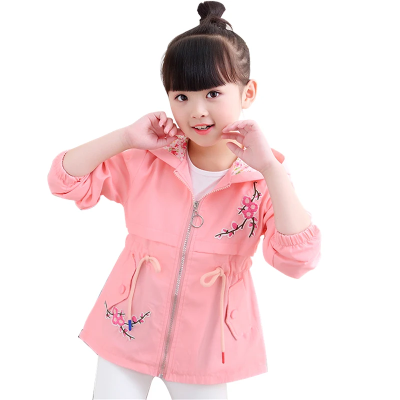 4 6 8 10 12 14 Year Girls Floral Embroidery Trench Jacket Girl Spring ...