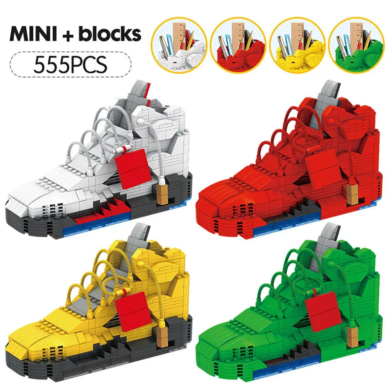 Sport Basketball Shoes Building Blocks Sneakers Models Pen Container ...