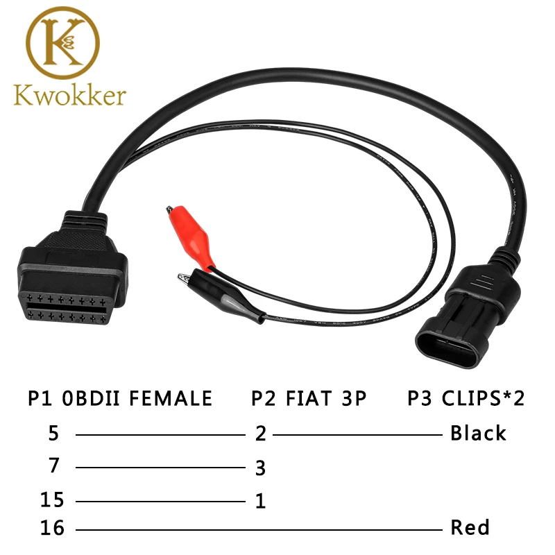 OBD2 Cable For Fiat 3 Pin Alfa Lancia to 16 Pin OBDII OBD 2 OBD II ...