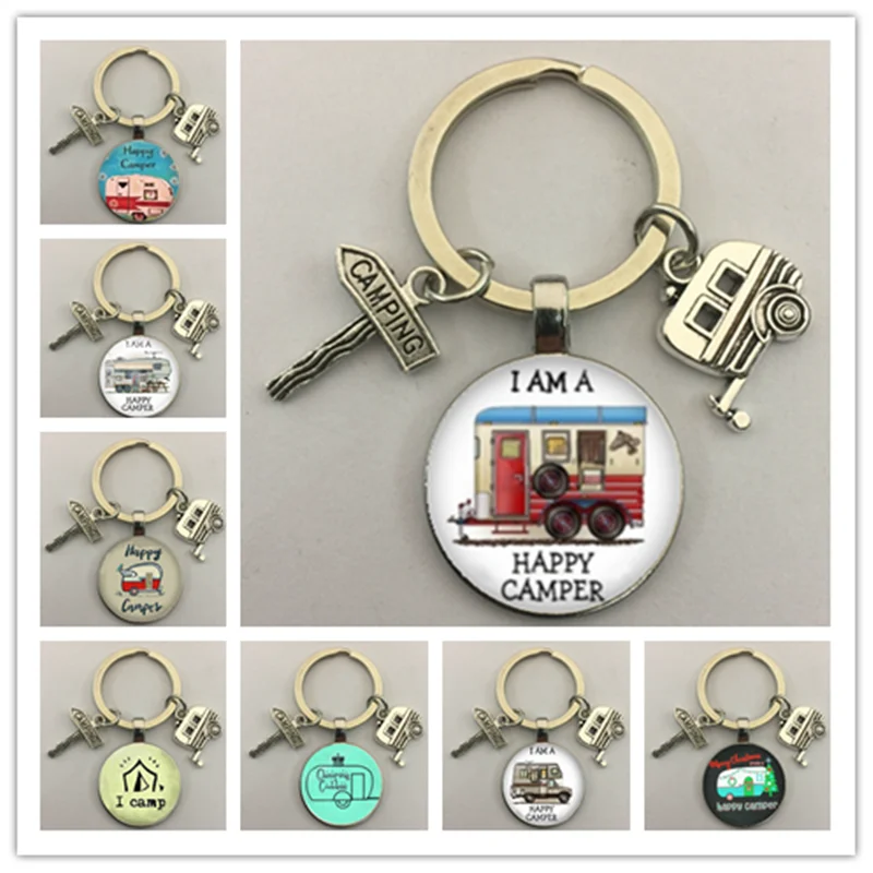 Glass Road Sign Keychain | Glass Traveler Key Chain | Happy Camper Key ...