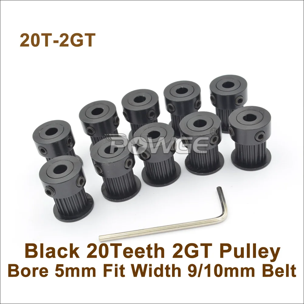 POWGE Black Anodizing 20 Teeth 2GT Synchronous Pulley Bore 5mm For W=9 ...