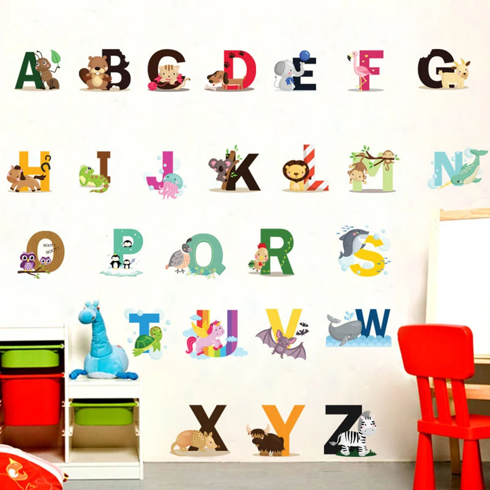 26-Letters-Animal-Alphabet-Wall-Stickers-Removable-Cartoon-Wild-Jungle ...