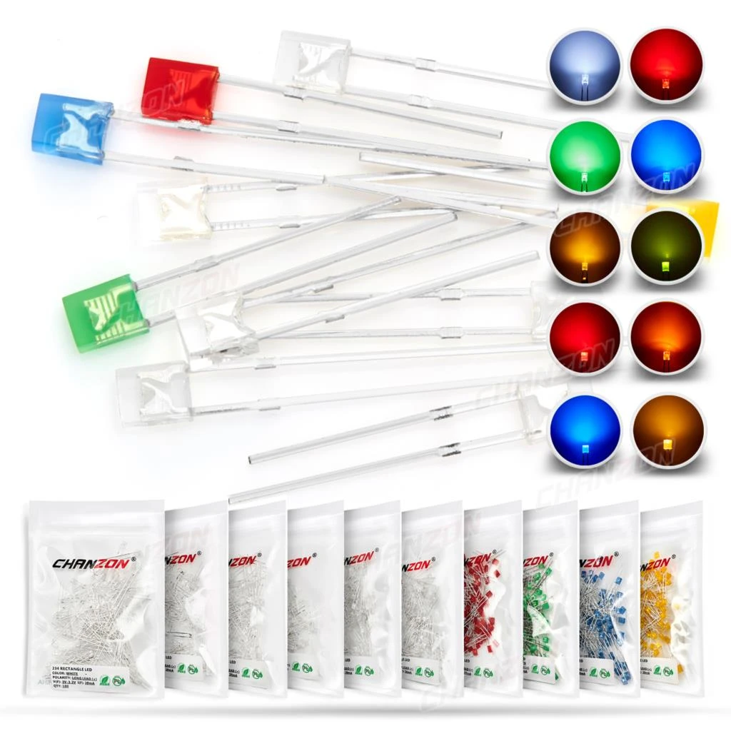 100 Pcs 2x3x4 Rectangular Led Emitting Diode Lamp White Red Green Blue ...