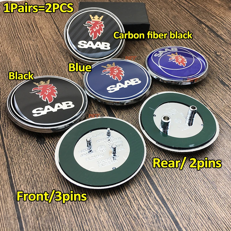 2pcs/pair Car Emblem Logo Badge For Saab 9-3 9-5 93 95 Bj Scs 68mm ...
