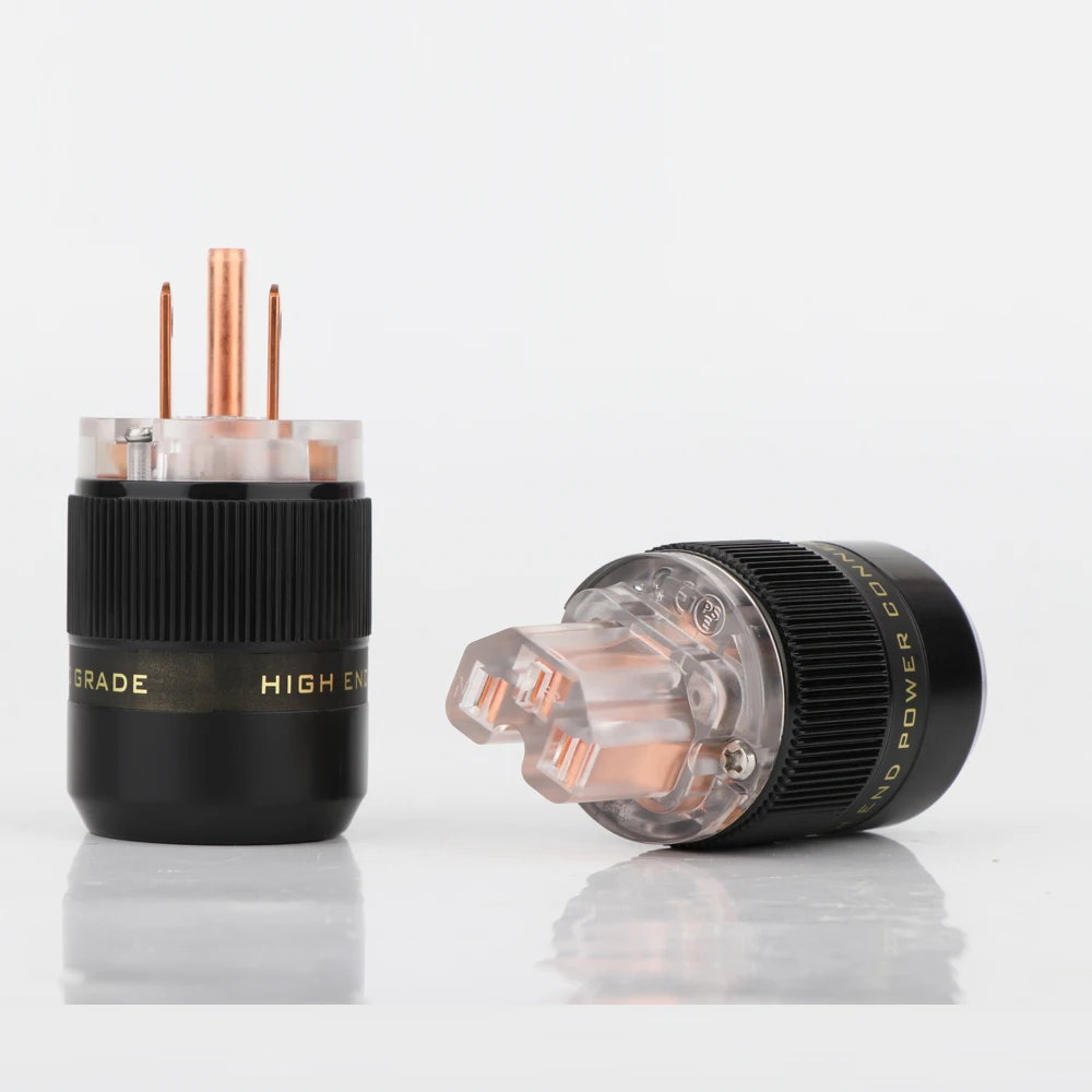 Pair-Hi-End-US-AC-pure-Copper-Power-Plug-Male-IEC-Female-Connector-hifi ...