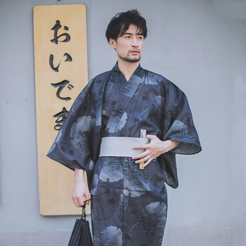 Traditional-Japan-Yukata-Robe-Men-s-Dressing-Gown-Male-Lounge-with-Belt ...
