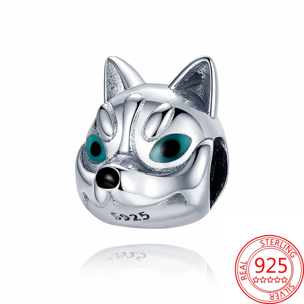 Cute Animal DIY Charms 925 Sterling Silver Wolf Dog Charm Fit Original ...