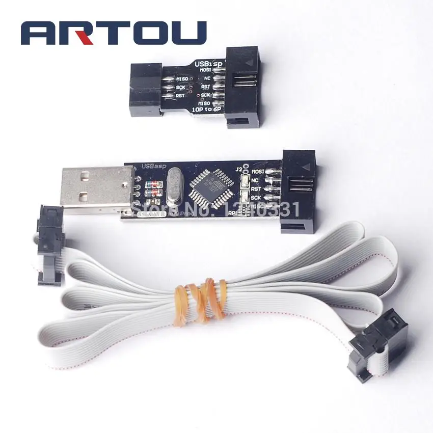 USBASP/USBISP + STK500 10Pin to 6Pin Adapter 3.3V/5V AVR Programmer USB Download Line ATMEGA128 ...